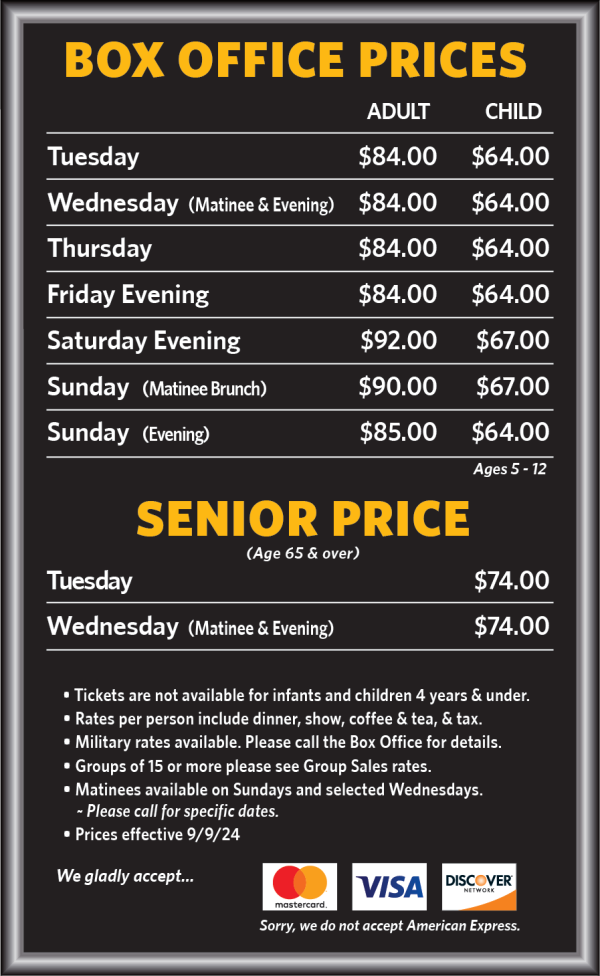 Tickets - Toby's Dinner Theatre